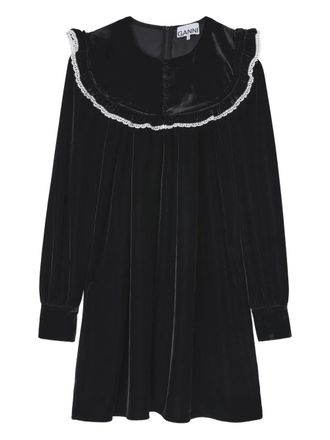 Ganni robe &agrave; col volant&eacute; - Noir