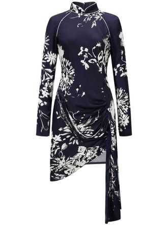 Shanghai Tang robe courte &agrave; col montant - Bleu