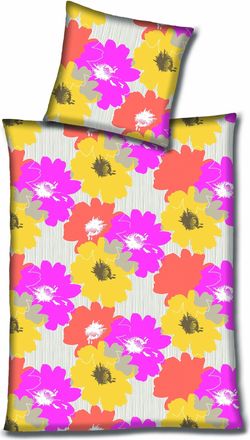 Betz Bettwäsche Garnitur Set Blüten, Größe 135 x 200 cm Kissen 80 x 80 cm, Farbe Rot Gelb