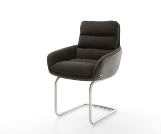 DELIFE Freischwinger Abelia-Flex mit Armlehnen Materialmix Schwarz Freischwinger rund Edelstahl, Esszimmerst&uuml;hle
