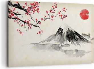Arttor Bilder auf Leinwand 100x70cm Leinwandbild Aquarell asiatisch Landschaft Gro&szlig; Wanddeko Bild Schlafzimmer K&uuml;che Deko Wandbilder Dekoration Wohnzimmer Wa
