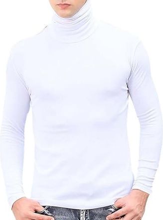 Generic Haut &agrave; col Montant pour Homme - Col roul&eacute; - Manches Longues - sous-v&ecirc;tements Thermiques - Coupe ajust&eacute;e - Pull Basique - Couleur Unie, Tops Blancs &agrave; c