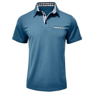 Generic Polo pour homme d&eacute;contract&eacute; avec blocs de couleurs pour homme, manches courtes, t-shirt polyvalent pour la mode estivale, bleu clair, XXL