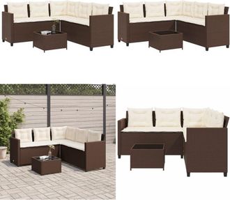 vidaXL Gartensofa in L-Form mit Tisch und Kissen Braun Poly Rattan - Gartensofa - Outdoor-M&ouml;bel - Lounge Set - Terrassenm&ouml;bel - Esszimmerset - Home & Living