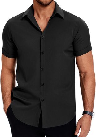 Coofandy Herren Kurzarmhemd Sommer Freizeithemden Regular Fit B&uuml;gelfrei Business Hemden M&auml;nner Oberhemd Schwarz XXL