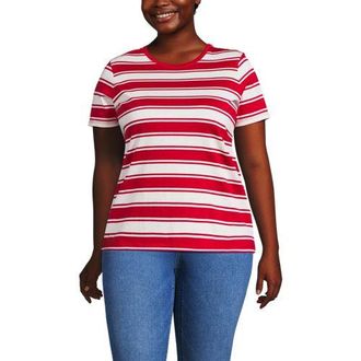 Lands End Supima Kurzarm-Shirt mit rundem Ausschnitt, Damen, Gr&ouml;&szlig;e:52-54 plus, Rot, Baumwolle, by Lands End