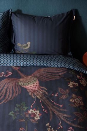 Pip Studio Bettwäsche Buenas Noches Dunkelblau Perkal Blüten Vogel Gestreift Ornamente Paisley, Größe:135 cm x 200 cm