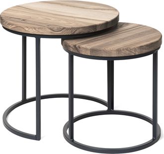 Lamofootwear Manufaktur Couchtisch rund 2er Set - Beistelltisch Holz - Wohnzimmertisch rund, Kaffeetisch, Sofatisch modern, Holztisch f&uuml;r Wohnzimmer, Schlafzimmer-