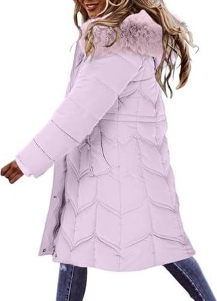 Generic Vestes pour femmes, grand col &agrave; cheveux, plumes &eacute;paisses, moyennes, longues, version cor&eacute;enne, veste rembourr&eacute;e &agrave; la taille, 2026, violet clair, XXL