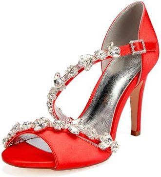 Generic Chaussure Mariage Femme Sandales Tendance pour Ouvert Stylet Talons Mari&eacute;e pour Robes Et Chaussures De F&ecirc;te 10.5Cm,Rouge,39 EU