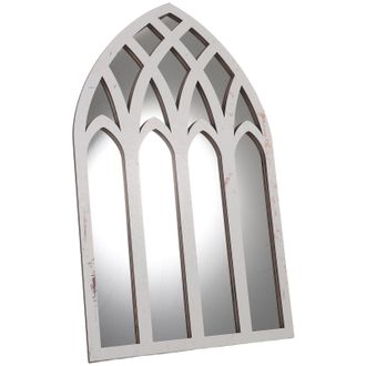 Valiclud VANZACK Gotischer Wandspiegel Bogenf&ouml;rmig 42X27cm Selbstklebender Fensterspiegel mit Rustikalem Holzrahmen Wanddekoration f&uuml;r Wohnzimmer und Eingangsb