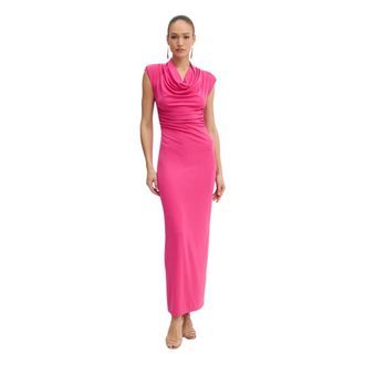 Fracomina Robe Longue Dos Nu &agrave; Col Cascade - Femme - Robes - Rose - Taille: 44 FR