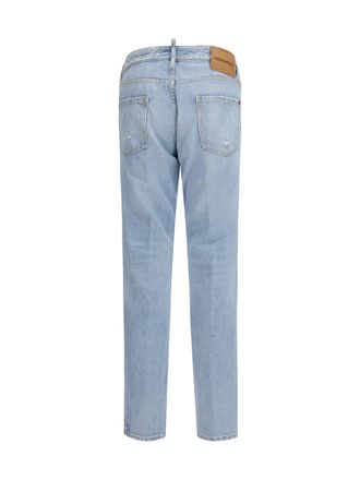Dsquared2 Mens Belt-Loop Ripped Jeans Navy Blue Cotton