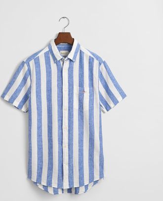 GANT Herren REG Cotton Linen Stripe SS Shirt Hemd, Rich Blue, 56