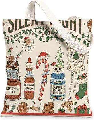 Generic Sacs fourre-tout en toile de No&euml;l, sacs d&eacute;picerie r&eacute;utilisables, l&eacute;gers et lavables, beige, 13x15 Inch