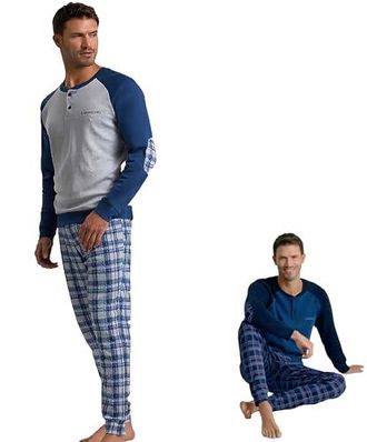Generico Il Crabe Pyjama Homme Chaud Coton Interlock, Serafino Bicolore avec Pantalon Fantaisie, Manches Longues, 2 Pièces, Automne/Hiver, Made in Italy, Gris/