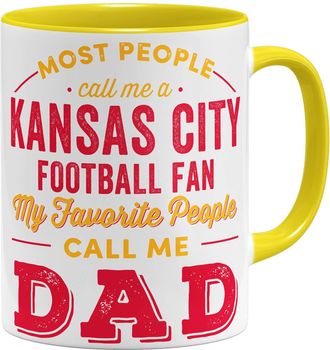 OM3 Kansas City-Fan Tasse - Keramik Becher - American Football Mug - 11oz 325ml - Beidseitig Bedruckt - Gelb