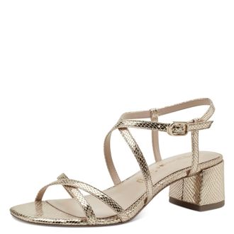 Tamaris Damen Sandalen mit Absatz Textil Vegan Blockabsatz Sommer; LIGHT GOLD STRUCTURE/metallic; 37