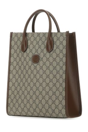 Gucci Mens Gg Supreme Fabric And Leather Handbag Beige Borse A Mano
