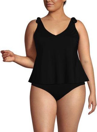 Lands End Tankini-Top mit geknoteten Tr&auml;gern und Flattersaum, Damen, Gr&ouml;&szlig;e:52 plus, Schwarz, Elasthan/Nylon-Mischung, by Lands End
