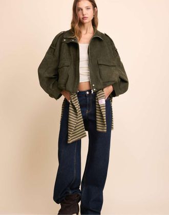 Stradivarius veste oversize kaki-Vert