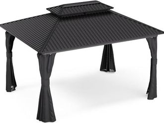 Blumfeldt Tonnelle de Jardin 3x4m, Gloriette avec Toit en Acier Galvanis&eacute;, Armature en Aluminium, Rideaux & Moustiquaire Inclus, Protection UV, Montage Facile