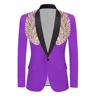 Generic Veste pour homme avec paillettes brod&eacute;es et ailes brod&eacute;es - Blazer - Col ch&acirc;le - Coupe ajust&eacute;e - &Eacute;l&eacute;gante - Motif dor&eacute; - Pour f&ecirc;te, mariage, sc&egrave;ne, ch