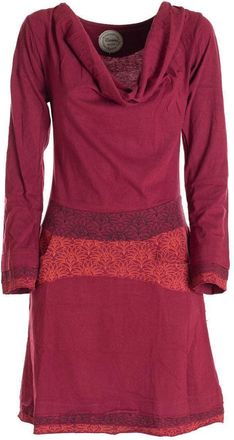 vishes Alternative Bekleidung - Langarm Damen Kleid mit Wasserfallkragen Bund Bedruckt Taschen dunkelrot 36