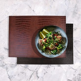 Signature Home Collection AP-104-A01 Tischset 6-er Set, 45 x 33 cm, H&ouml;he 0,2 cm, beidseitig verwendbar, abwischbar, pflegeleicht, leder Krokoprint hellbraun / dunkelbraun, Mitt