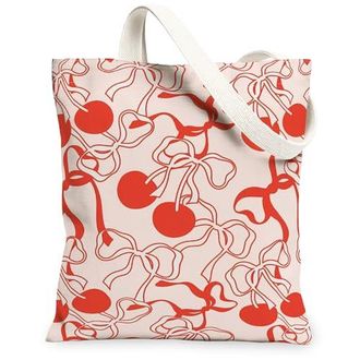 Generic Sacs fourre-tout en toile motif cerises avec noeud - Réutilisables - Légers et lavables - Pour lété, Rouge, 13x15 Inch