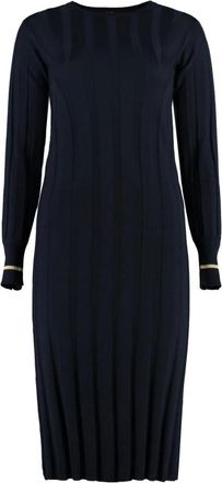 Max Mara Femme, Robes, Bleu, Taille: 36 FR Robe Midi en Maille C&ocirc;tel&eacute;e avec Poignets Boutonn&eacute;s