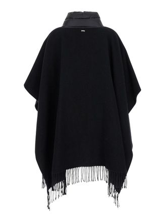 Herno Womens Poncho High-Neck Black Wool And Nylon Coat