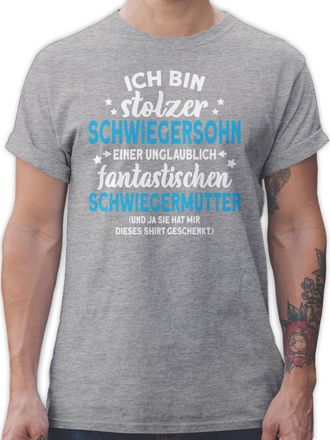 Shirtracer T-Shirt Herren - Spr&uuml;che Statement - Stolzer Schwiegersohn I Schwiegermutter Sie hat Mir Dieses Shirt geschenkt I - L - Grau meliert - Geschenke f&uuml;r s