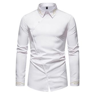 Generic Chemise d&eacute;contract&eacute;e &agrave; manches longues pour homme - Cardigan - Chemise &agrave; manches courtes - Champagne, Blanc., XXL