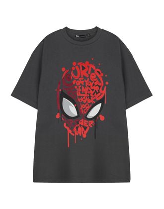 MARVEL Spiderman Herren T-Shirt | Charcoal Kurzarm Grafik T-Shirt | Freundliche Nachbarschaft Spidey | Superhelden-Comics-Kleidung | Peter Parker Hero Oberte