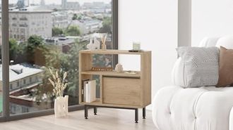 Hanah Home Stylish Walnut Side Table, 60 x 60 x 25.5 cm | 100% Melamine Coated Particle Board, 18 mm Thick | Durable Metal Legs, Perfect for Modern Living Spaces