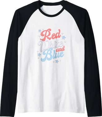 Trendy Apparel 4th of July Red White & Blue Sparkling Stars Raglan