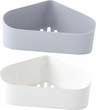 SOLUSTRE Wandhängendes Lagerregal Kunststoff 2 Stück Für Küche Und Bad Eckablage Ohne Bohren Einfach Montierbar Weiß Und Grau