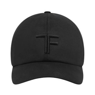 Tom Ford unisex, Accessoires, Noir, Taille: L Casquette en serg&eacute; de coton &agrave; bordure en cuir et logo brod&eacute;