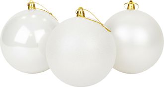 Shatchi 20 cm/3 gro&szlig;e wei&szlig;e Weihnachtskugeln, PVC, bruchsicher, gl&auml;nzend, matt, glitzernd, Weihnachtskugeln, Ornamente, Sortiert, Set, Festliche Weihnachtsbau