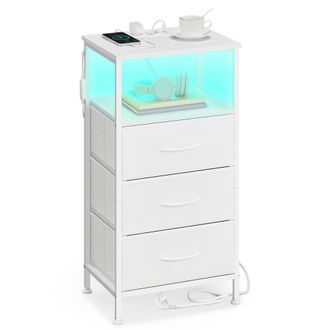 Songmics BELLAH Kollektion - Nachttisch mit Ladestation, Beistelltisch mit App-gesteuerter, einstellbarer LED-Beleuchtung, 1 offenes Fach, 3 Schubladen, wolken