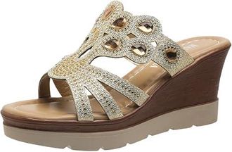 Generic Sandales tendance pour femme avec sangle en cristal et talons en cuir respirant pour bal de fin dann&eacute;e, rendez-vous galant, soir&eacute;e, dor&eacute;, 38.5 EU