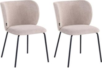Beliani Lot de 2 Chaises de Salle &agrave; Manger R&eacute;tro en Tissu Base en M&eacute;tal Rembourr&eacute;es sans Accoudoirs Taupe Calera