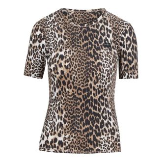 Ganni Femme, Tops, Multicolore, Taille: 38 FR T-shirt c&ocirc;tel&eacute; stretch imprim&eacute; l&eacute;opard