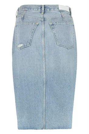 Re/Done Womens Frayed Hem Denim Skirt Cotton