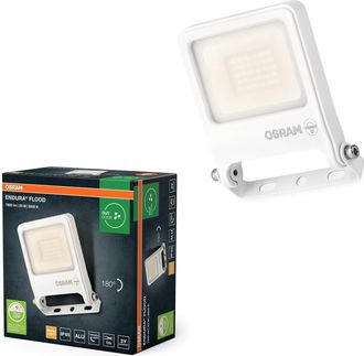 Osram ENDURA FLOOD PC 20W LED-Fluter, 3000K warmweiß, 1800 Lumen, IP65 Flutlicht in Weiß, recyceltes Aluminium, Schwenkbügel 180°, Weiß