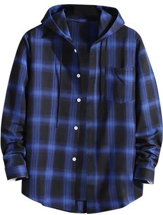 Generic Haut &agrave; capuche d&eacute;contract&eacute; &agrave; carreaux pour homme - Chemise &agrave; manches longues avec poche boutonn&eacute;e - Cordon de serrage - Pour un usage quotidien - Vest