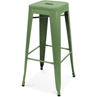 Oviala Tabouret de bar en m&eacute;tal mat vert cactus