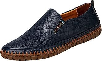 Rismart Mocassin Homme Décontracté Plat Cuir à Enfiler Conduire Chaussure Chaussons Bleu Marine,45.5