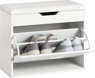 SoBuy Schuhbank mit Sitzkissen & Stauraum - Sitzbank Flur mit Klappe & Schuhregal Platzsparend - Weiß, 60x50x30cm, bis 120kg belastbar - Modell FSR95-W